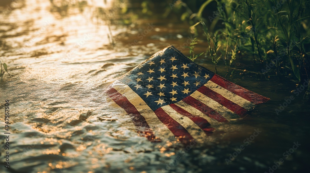American Flag Submerged in Water - Patriotic Symbol and Symbolism ...