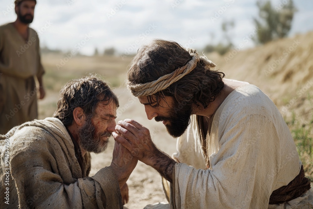 Poster Compassionate miracle: Jesus Christ restores sight to blind man ...