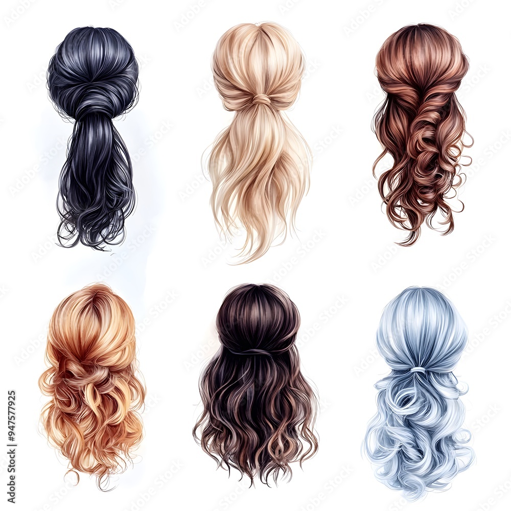 Woman Hair Styles Back View Collection Wavy Curly Ponytail Hair Salon ...