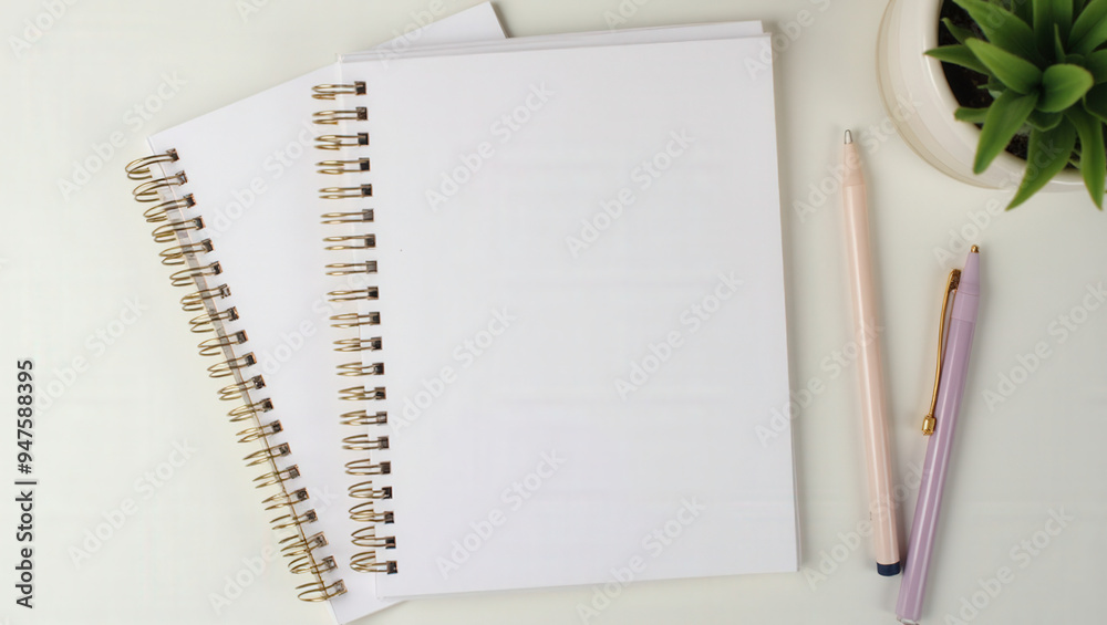 Clean Minimalist Office Notebook with Golden Spiral Binding and Pastel ...