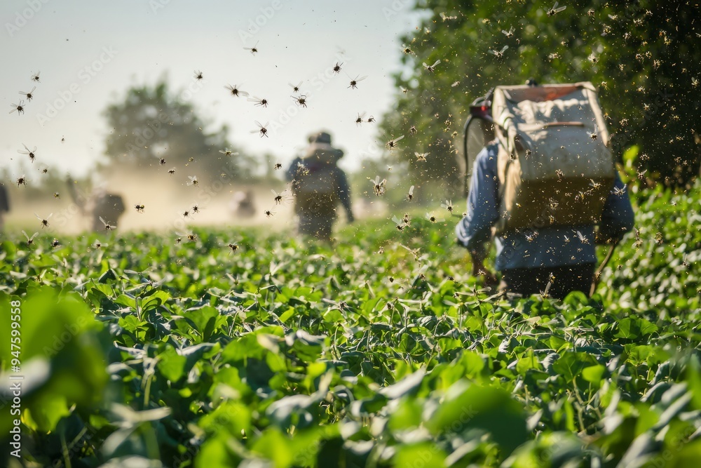 Organic farm using natural pest control methods. Farmers releasing ...