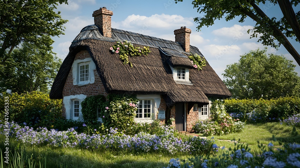 68. "A charming 3D model of a traditional countryside cottage with a ...