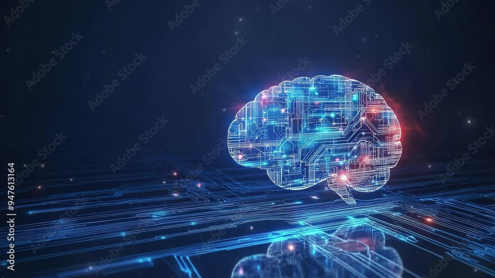 Hologram of the brain. Brain and technology network. Digital brain with ...