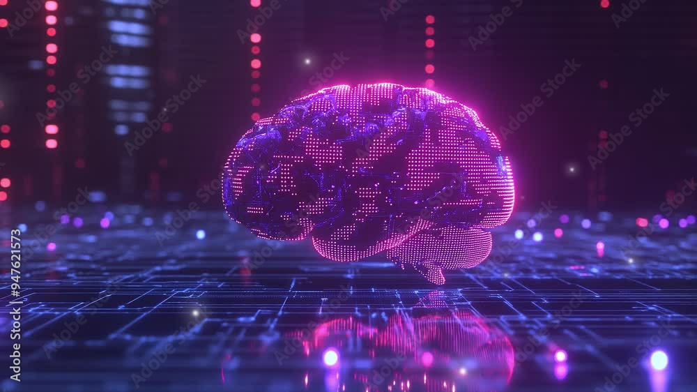 Hologram of the brain. Brain and technology network. Digital brain with ...