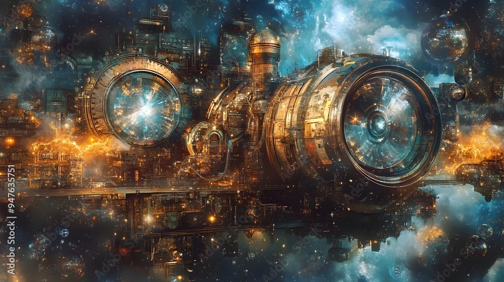 Shimmering Time Machine Mirror Reflecting Alternate Timelines and ...