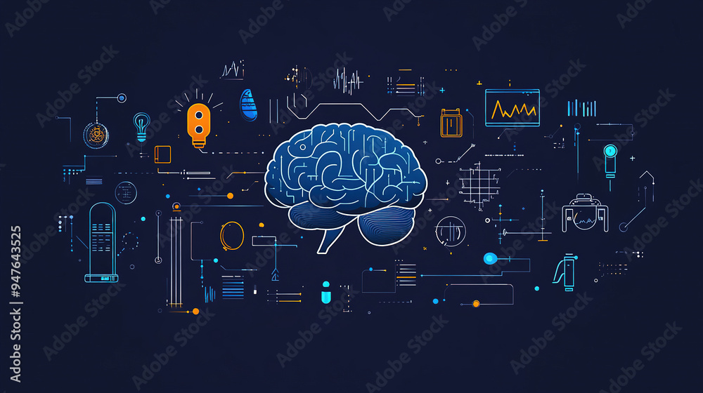 Hologram of the brain. Brain and technology network. Digital brain with ...