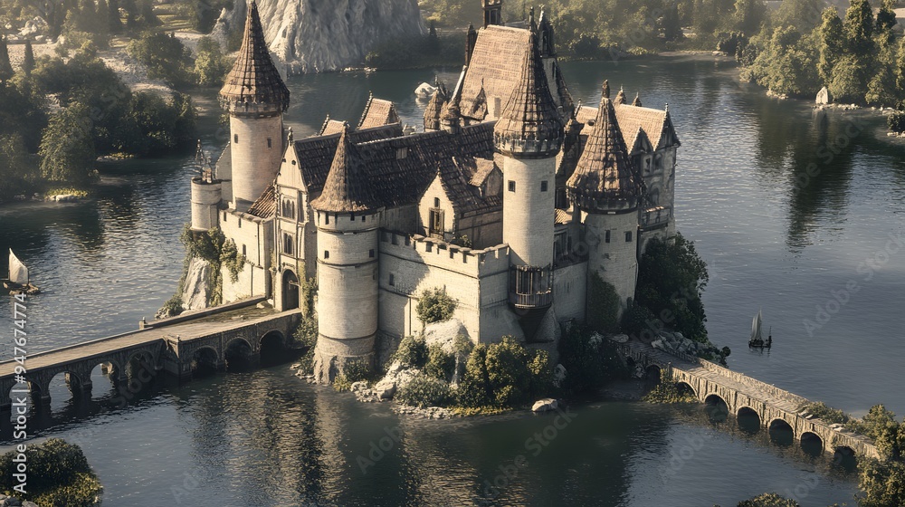 179. "A captivating 3D scene of a grand medieval castle with turrets ...