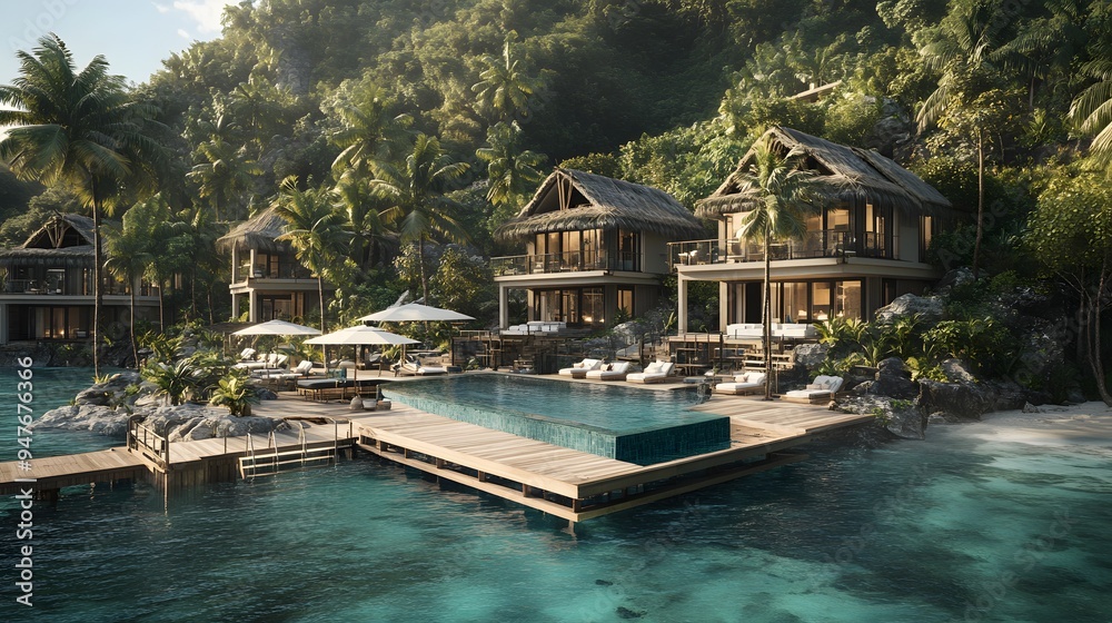 181. "A stunning 3D render of a luxury resort with private bungalows ...