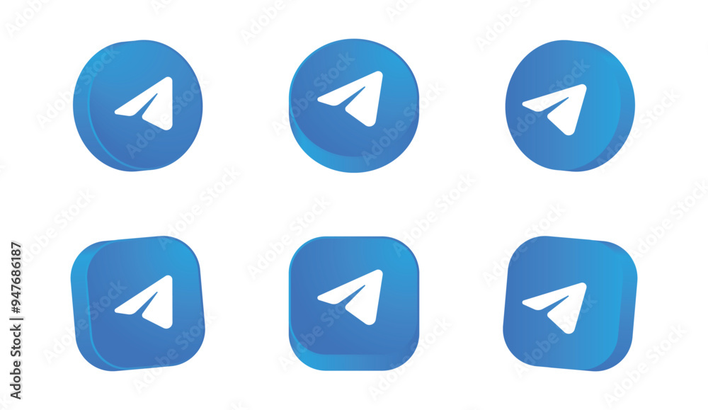 3d telegram logo in modern circle, square for popular social media ...
