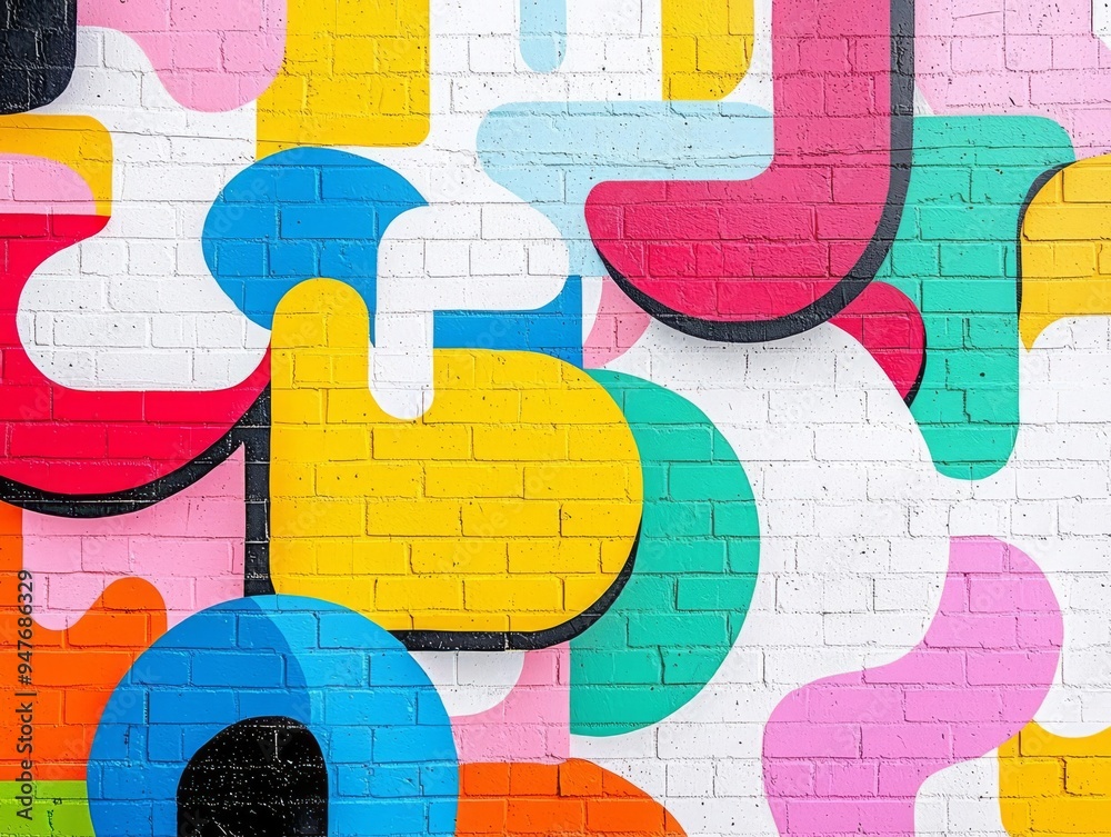 Urban graffiti wall with a fusion of bold colors and abstract shapes, a ...