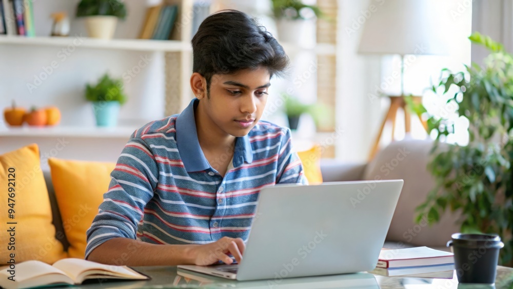 Indian High School Student Studying - Indian high school student using ...