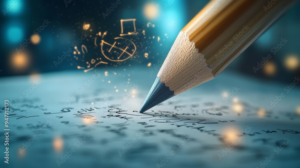 floating pencil sketches out swirling diagrams and equations in the air ...