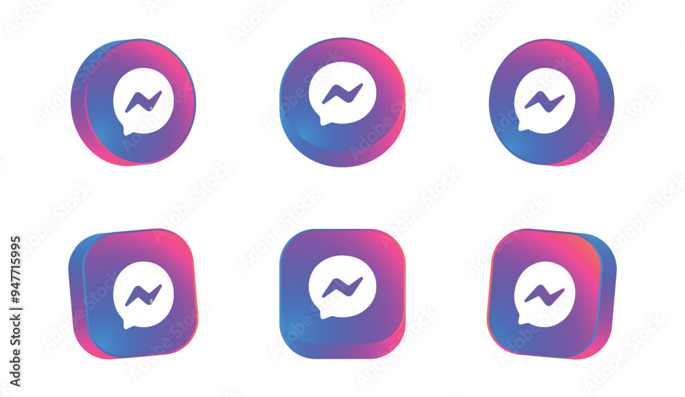 3d Messenger logo in modern circle, square for popular social media ...