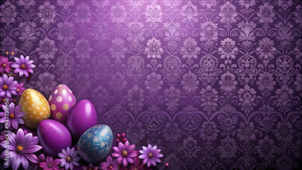 Gothic style purple wallpaper with Easter eggs and flowers , Easter ...
