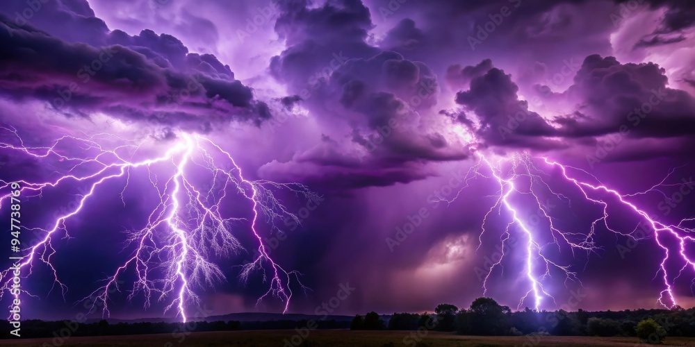 Purple sky with lightning and thunderstorm, storm, dark, dramatic ...