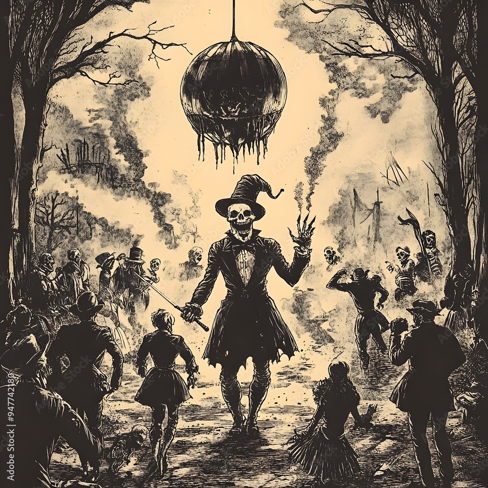 Nightmarish Skeleton Ringmaster Presides Over Eerie Halloween Carnival ...