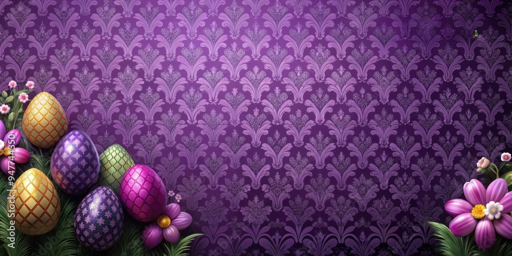 Gothic style purple wallpaper with Easter eggs and flowers, Easter ...