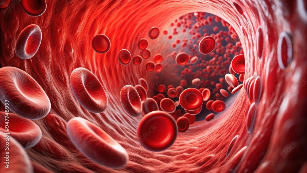 Blood cells flowing through a vein, blood cells, flowing, vein, red ...