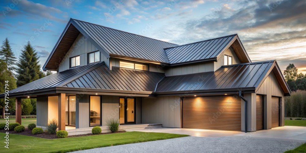 House with a sleek and contemporary metal roof , modern, architecture ...