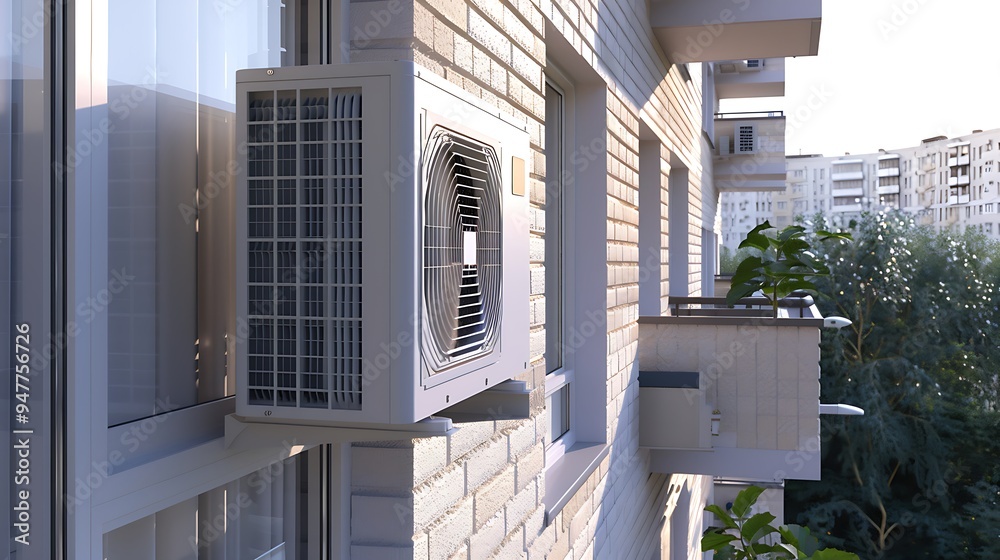 Applying a condense fan outside the building and on the air conditioner ...