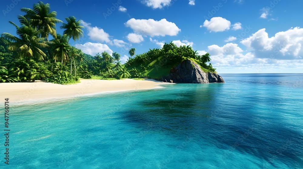 103. "A serene 3D scene of a remote island with pristine beaches, clear ...