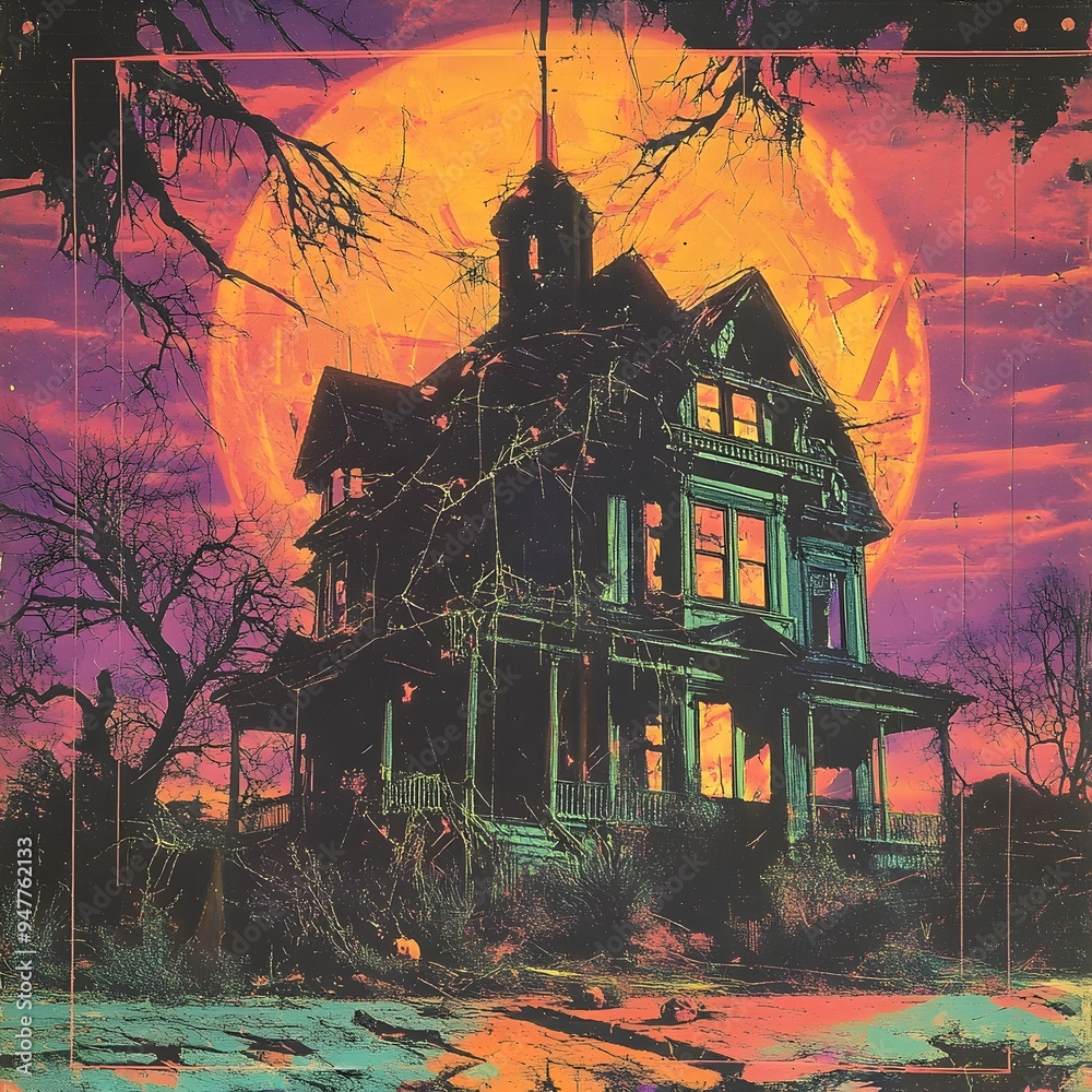 Retro Halloween VHS Tape Cover Art with Haunting Neon Tinged Pixelated ...