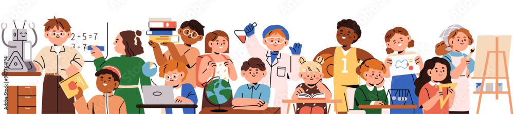 School banner, children students studying, learning. Kids education and ...