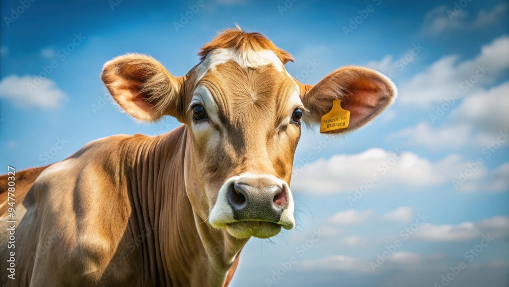 Dairy cow side profile with big ears and gentle eyes, animal, livestock ...