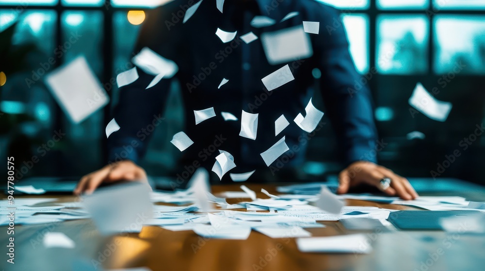 Hands tearing resignation letter in office setting, symbolizing a ...