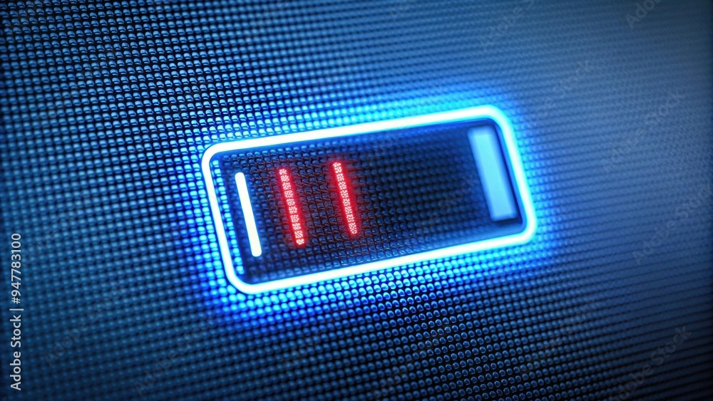 A close-up stock photo of a battery charging indicator on a digital ...