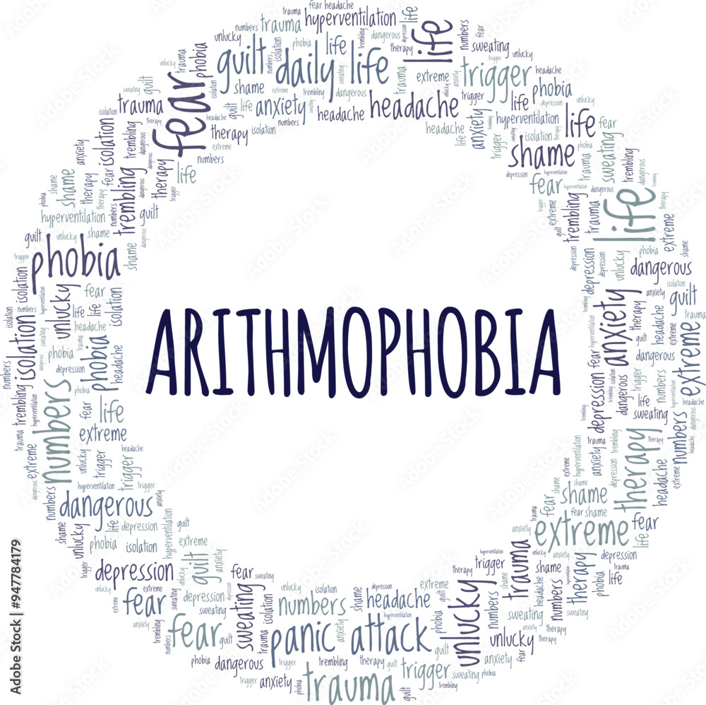 Arithmophobia: Fear of Numbers word cloud conceptual design isolated on ...