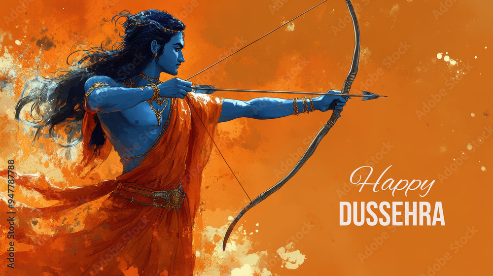 Artistic Illustration of Lord Rama Holding a Bow, Symbolizing Victory ...