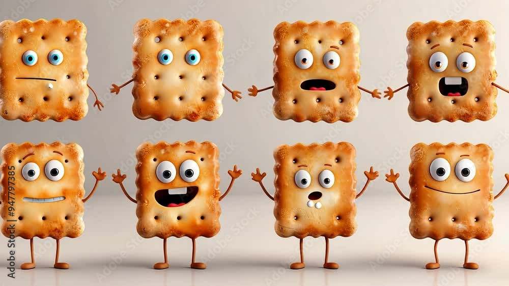 Cartoon characters of crackers, cute cookies with various expressions ...