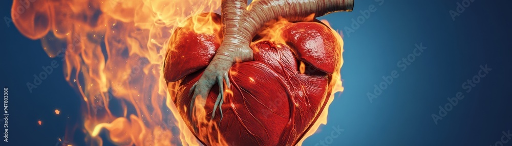 Heart depicted as a burning flame, illustrating passion and life force ...