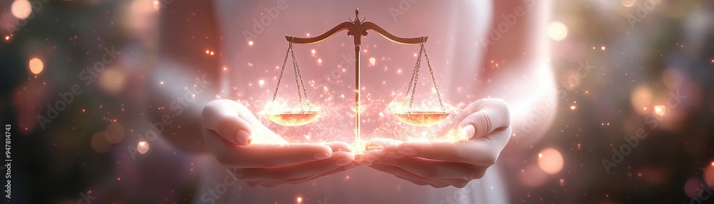 Ethereal Image of Hands Holding Glowing Scales of Justice Symbolizing ...