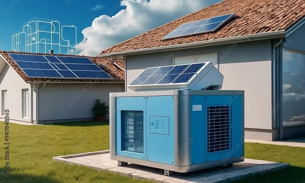 This advanced cooling system, equipped with solar panels, showcases a ...