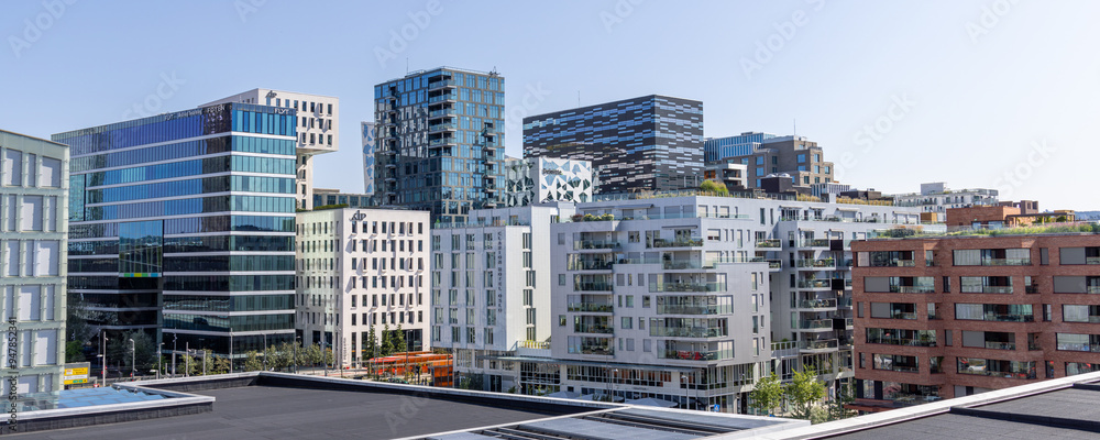 Oslo, Norway - August 2, 2024: Skyline of the buildings of the Barcode ...