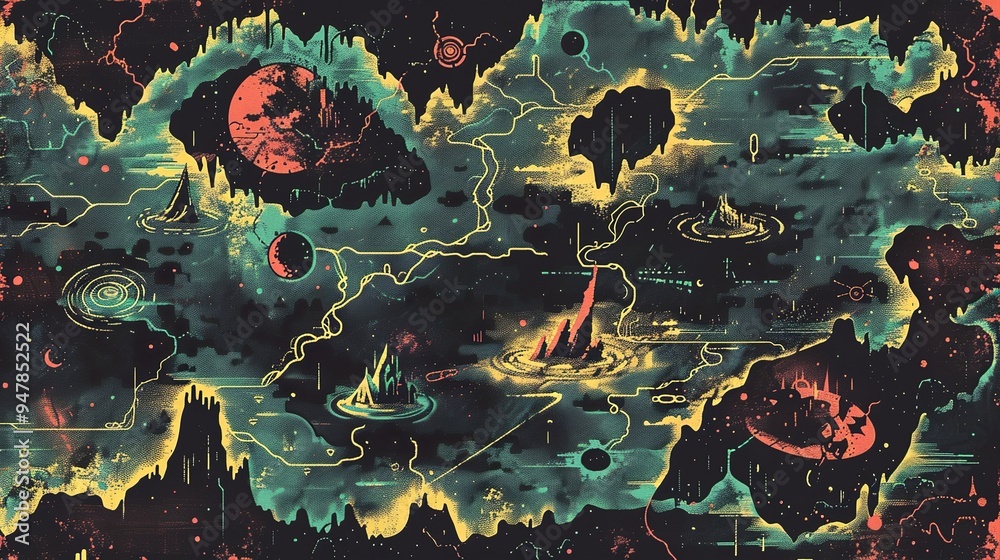 Old pirate map with treasure location and oceans and seas nautical ...
