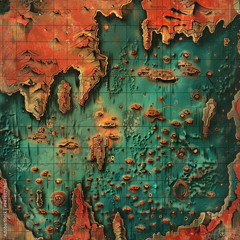 Old pirate map with treasure location and oceans and seas nautical ...