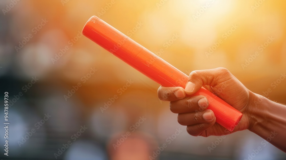 Baton Exchange in Sunlit Relay, vivid transfer of energy, dynamic ...