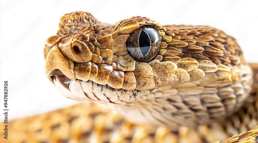 A close-up of a venomous rattlesnake, super detailed scales, eyes ...