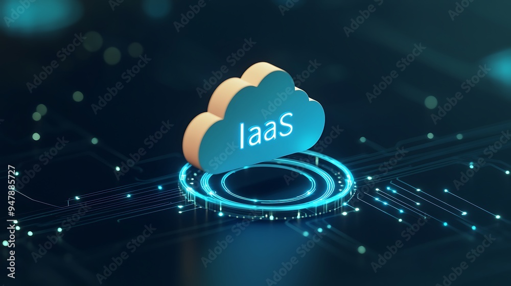 3D cloud icon representing Infrastructure as a Service (IaaS) technology on a futuristic digital ...