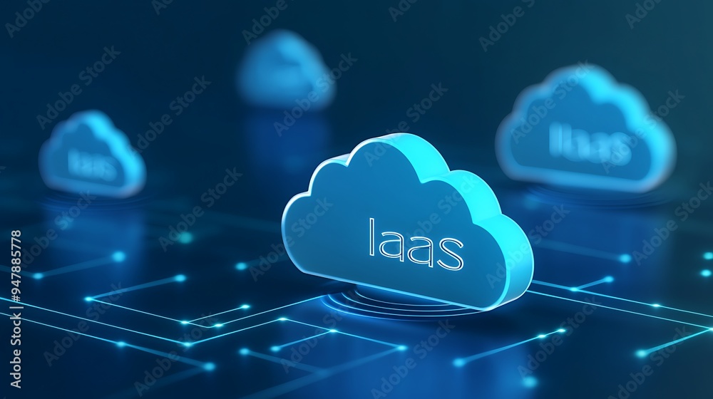 3D cloud icons representing Infrastructure as a Service (IaaS) in a digital network environment ...