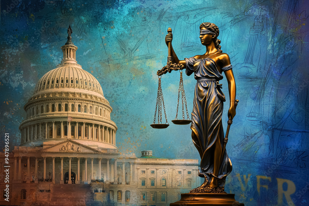 Justice and Government: Lady Justice at the Capitol. A dramatic digital ...