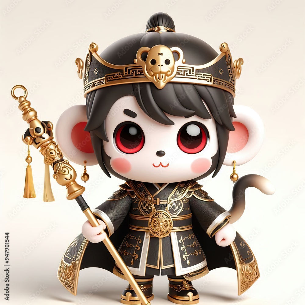Cute cartoon Chinese Monkey King with black armor and gold details ...