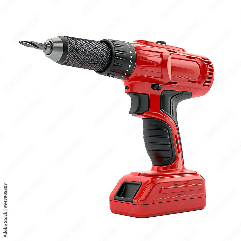 Red Cordless Drill with Black Grip and Bit Stock Illustration | Adobe Stock