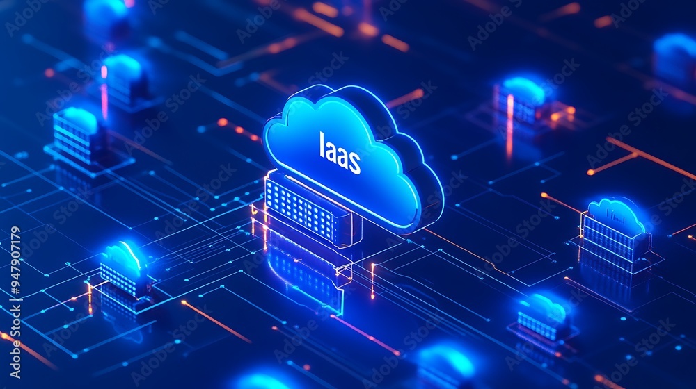 Digital representation of cloud computing, featuring IaaS technology ...