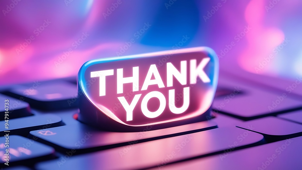 Computer keyboard with thank you button. motivation message thank you ...