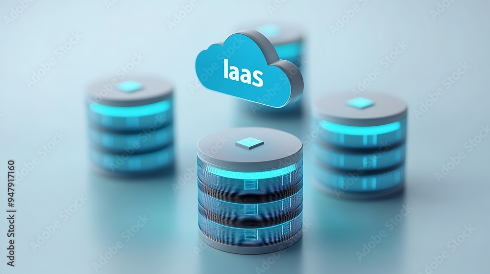 IaaS cloud computing concept with server stacks and cloud icon, representing infrastructure as a ...