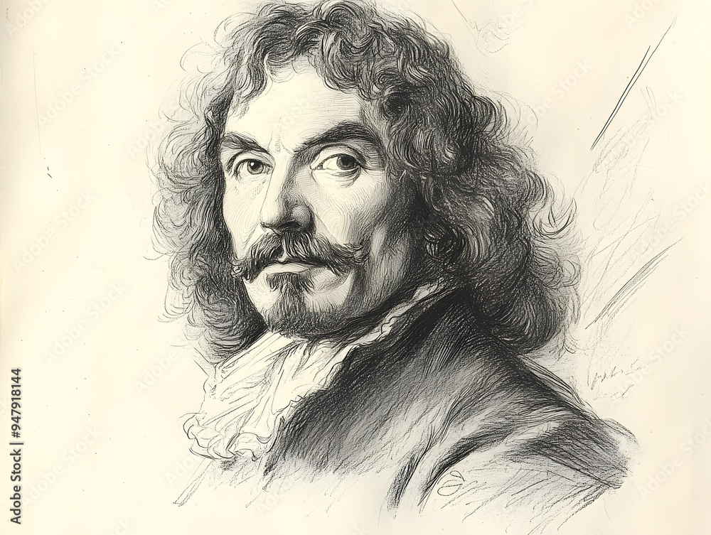 pencil sketch of Molière (Jean-Baptiste Poquelin) - French playwright ...